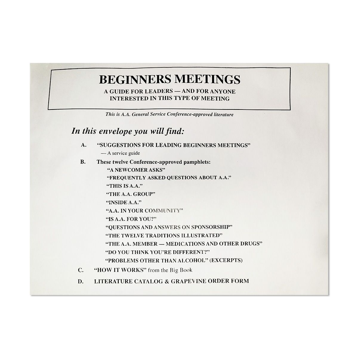 Guide for Leading Beginners Meetings (Out of Print) - Alcoholics ...