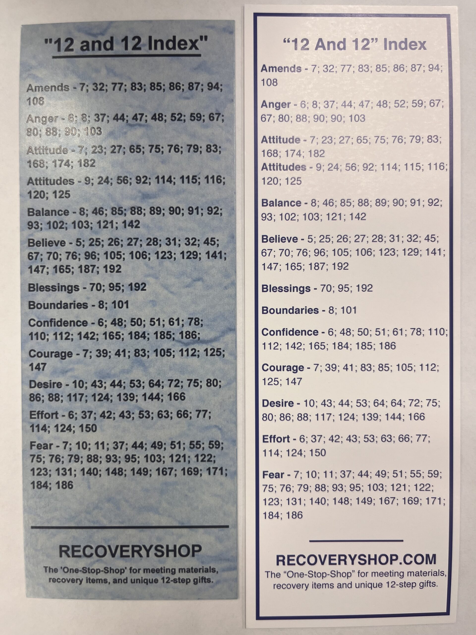 12 & 12 Index Bookmark - Alcoholics Anonymous Cleveland